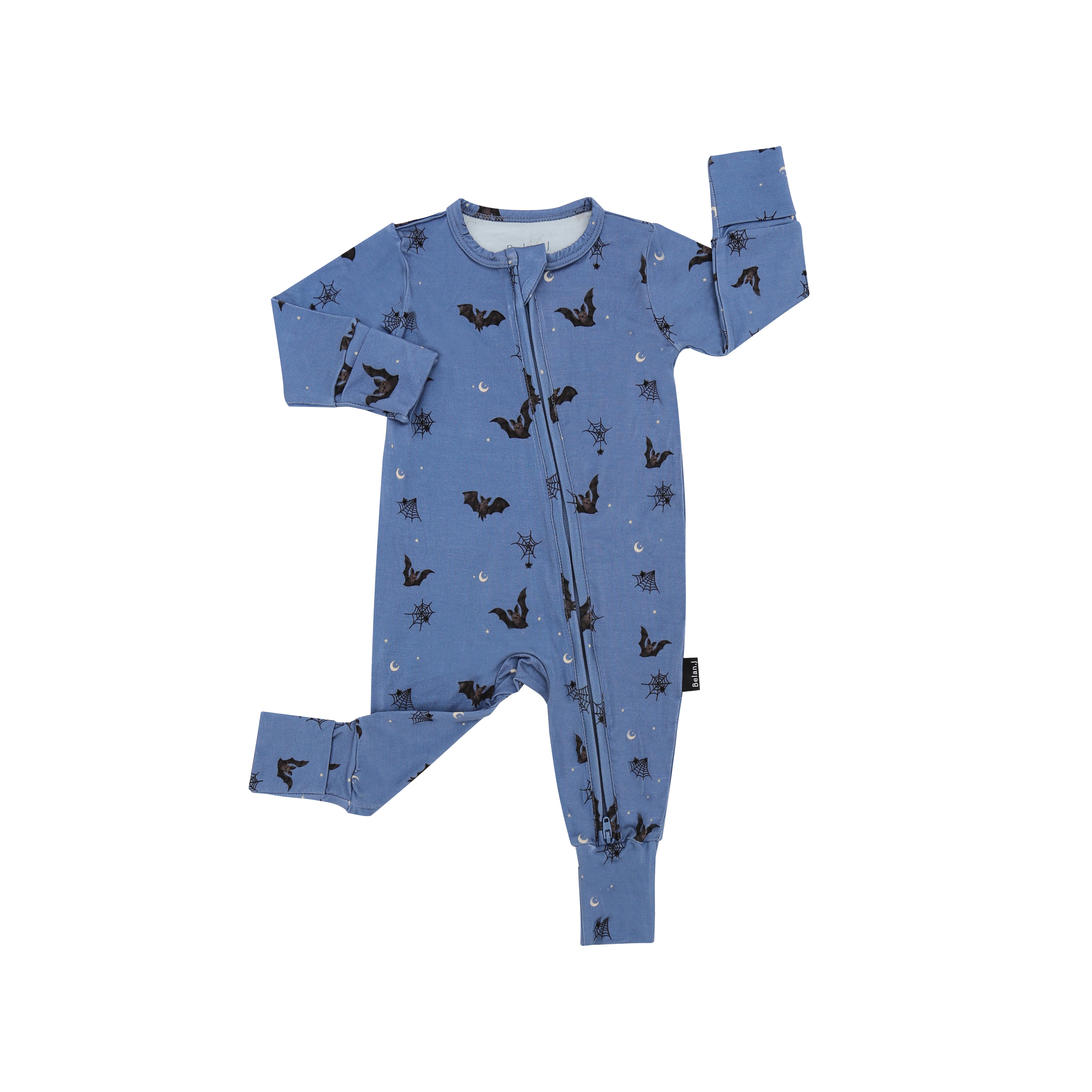 Footless Sleeper with Fold-Over Cuffs - Bats (Blue) – Little Local